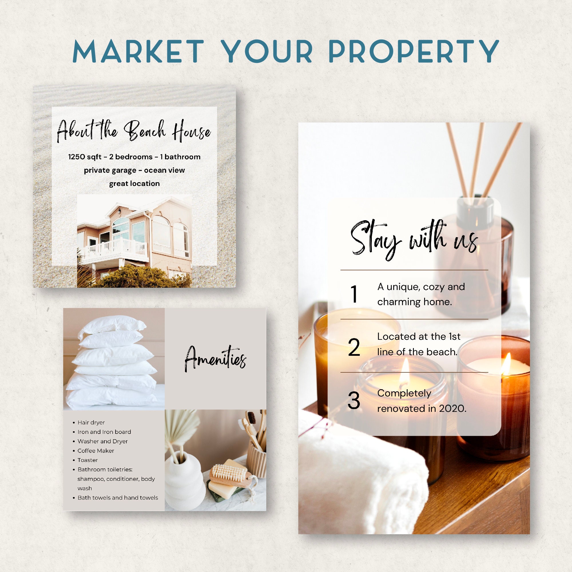 Vacation Rental Social Media Posts, Instagram Template Bundle Beach ...