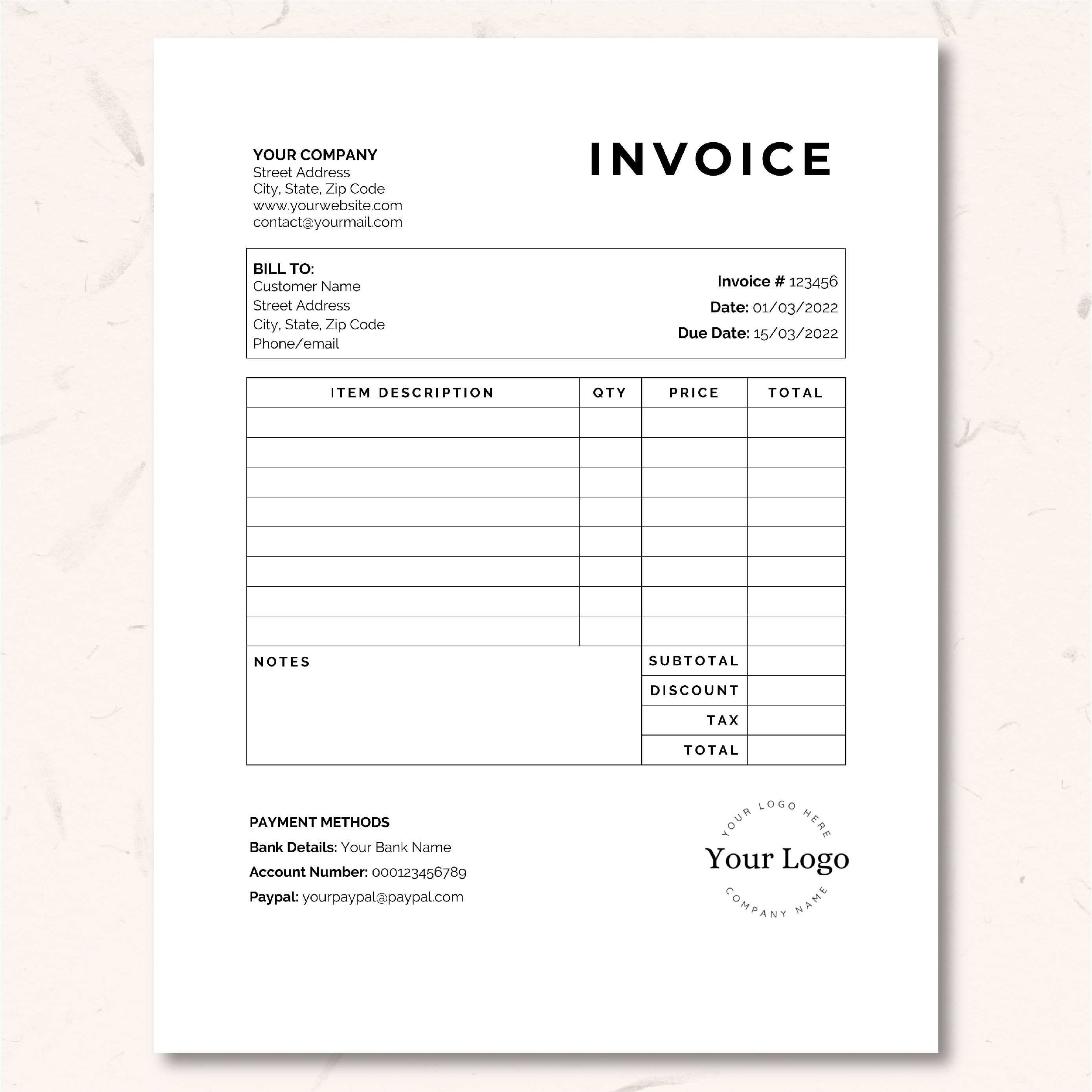 Minimalist Invoice Template Word, Small Business Invoice Editable ...