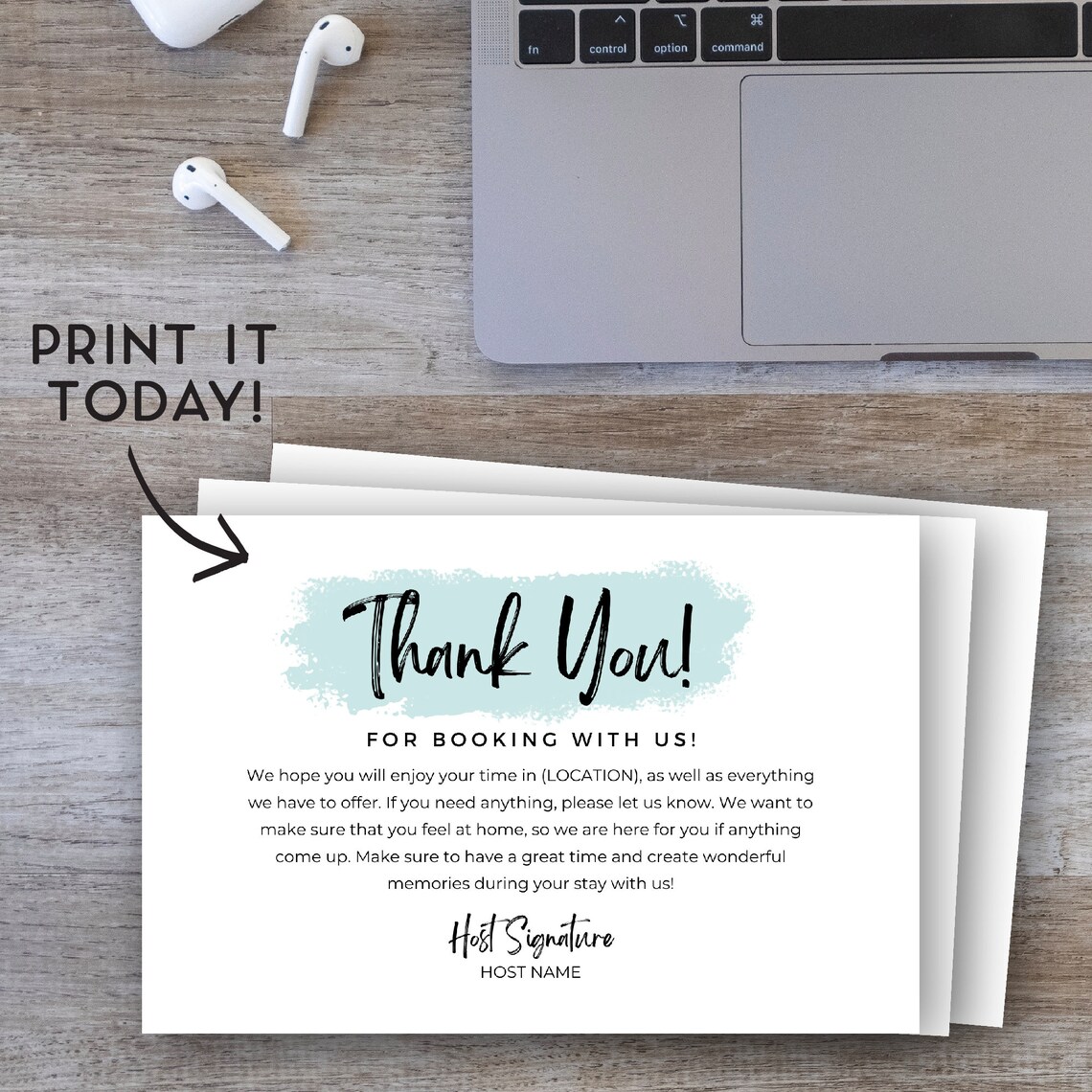 Vacation Rental Welcome Card, Vacation Rental Thank You Card Template ...