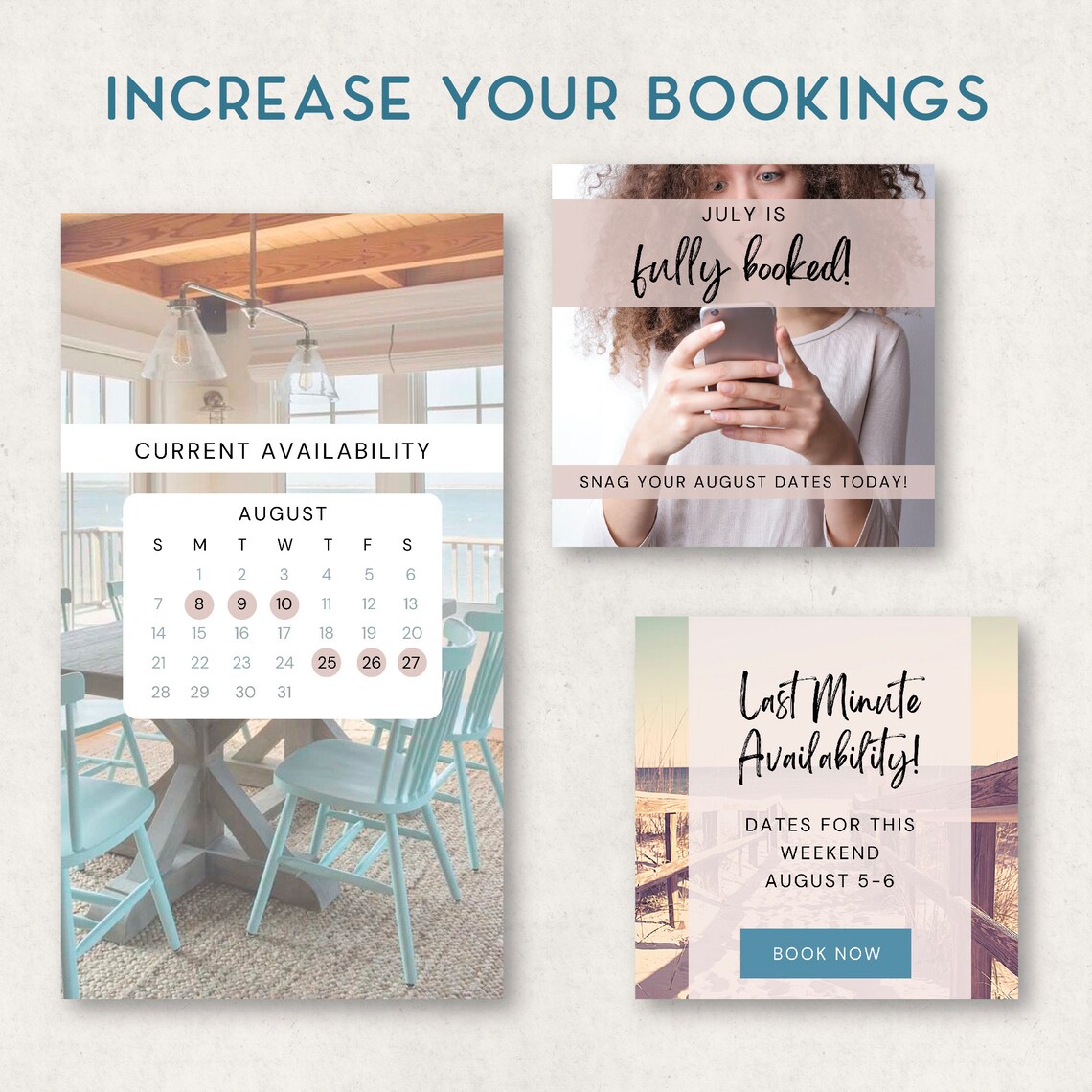 Vacation Rental Social Media Posts, Instagram Template Bundle Beach ...