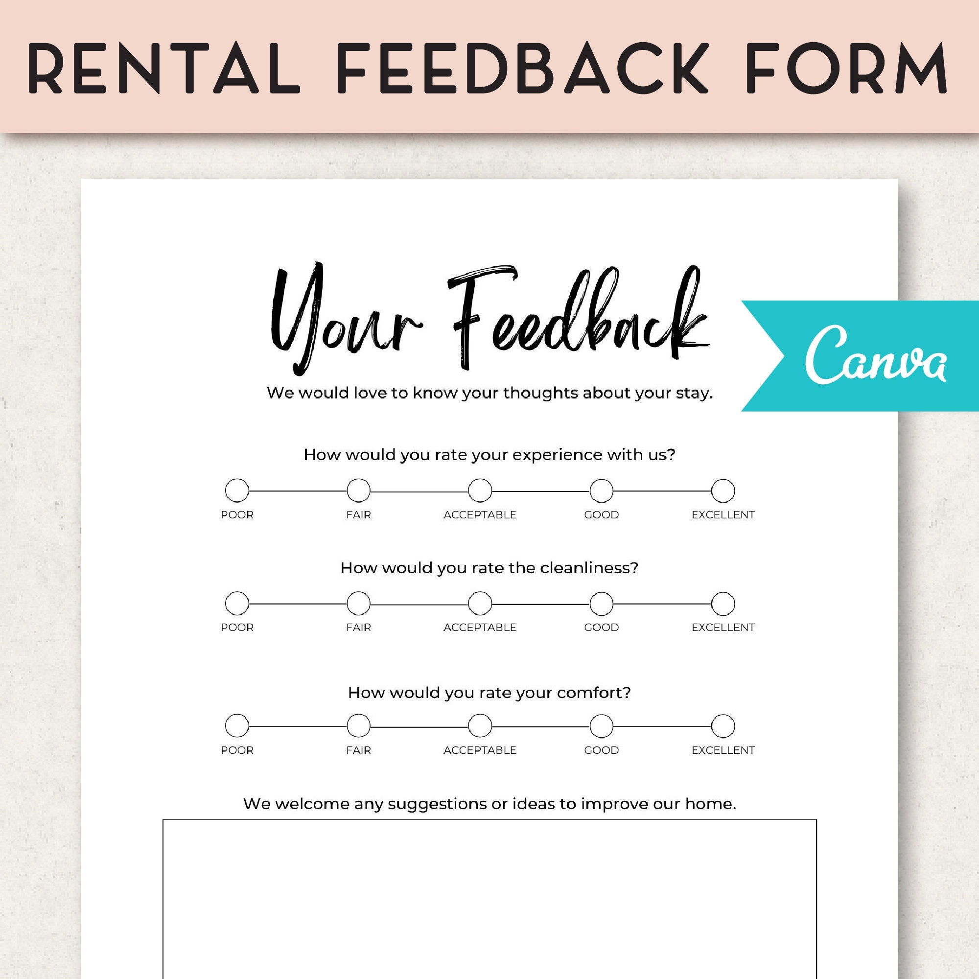 Vacation Rental Feedback Form Feedback Template Review - Etsy