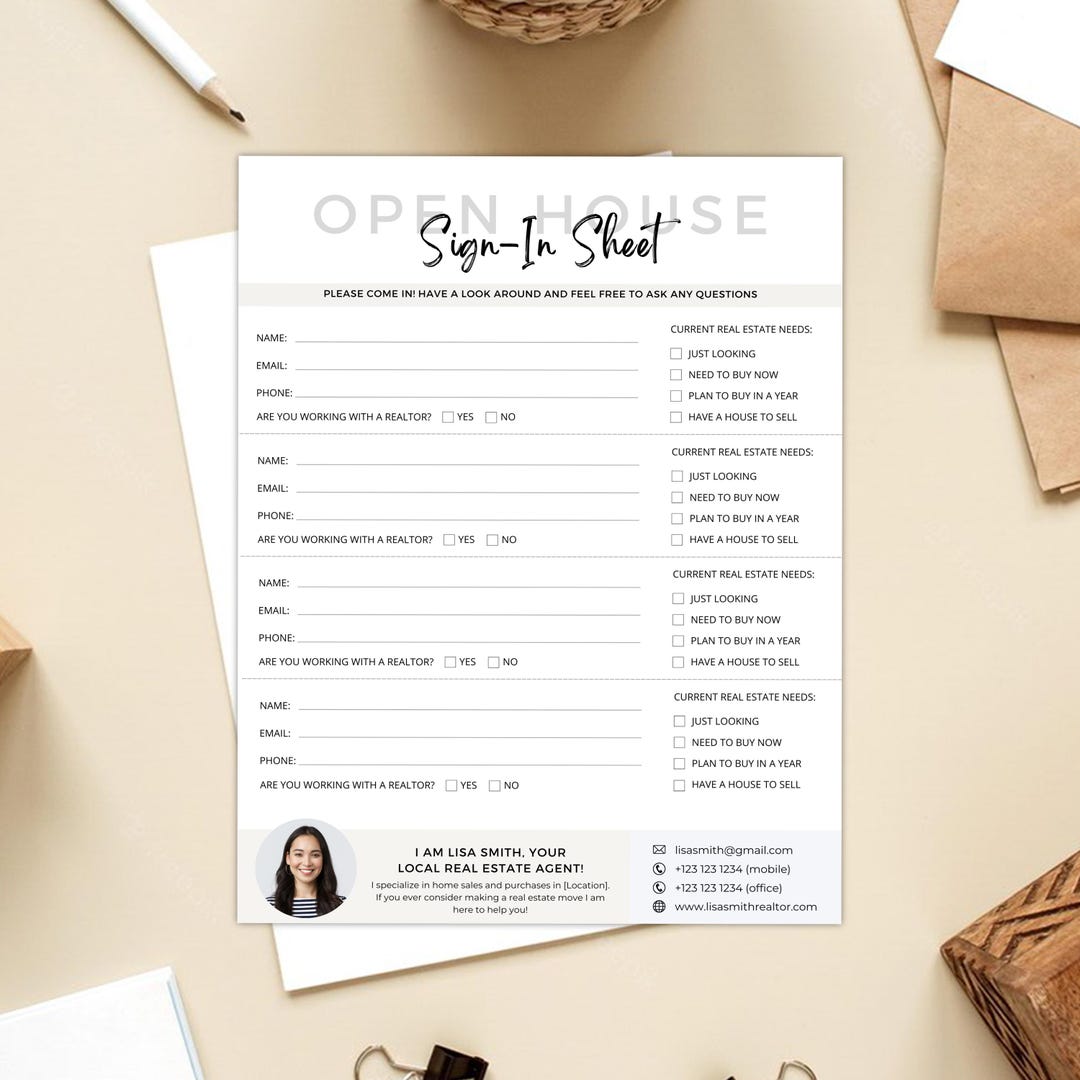 Open House Sign in Sheet, Open House Questionnaire, Open House Welcome ...
