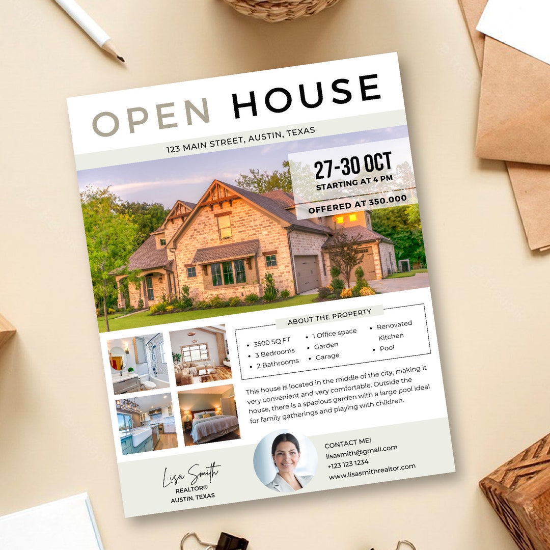 Open House Flyer Template, Real Estate Marketing, Agent Open House ...