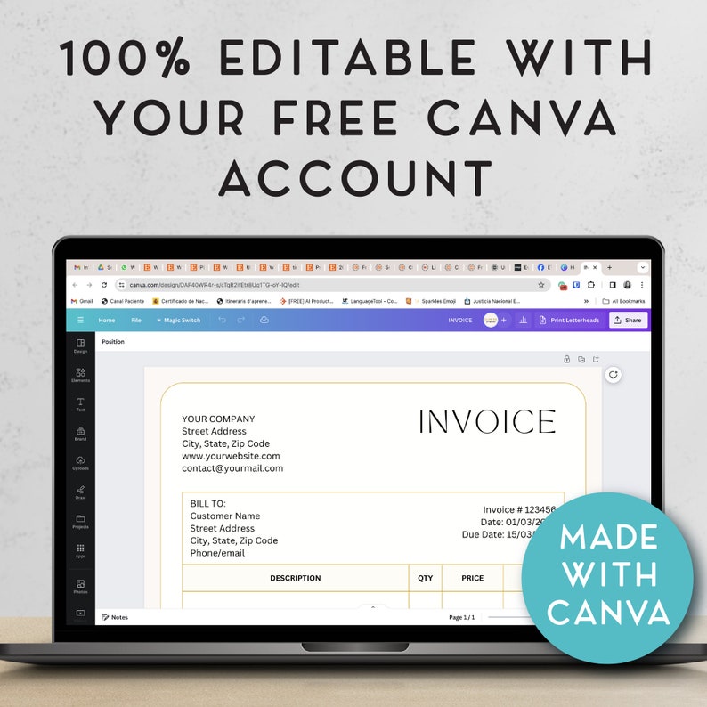 Invoice Template, Small Business Invoice Editable, Printable Receipt ...