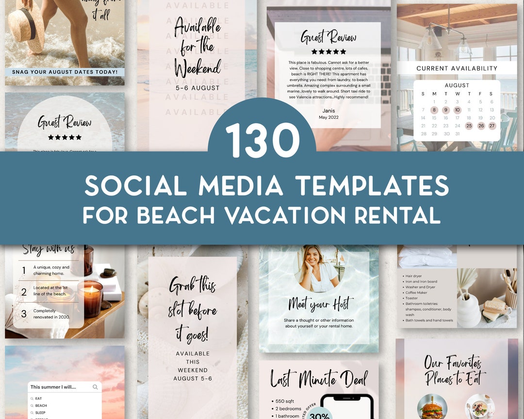 Vacation Rental Social Media Posts, Instagram Template Bundle Beach ...