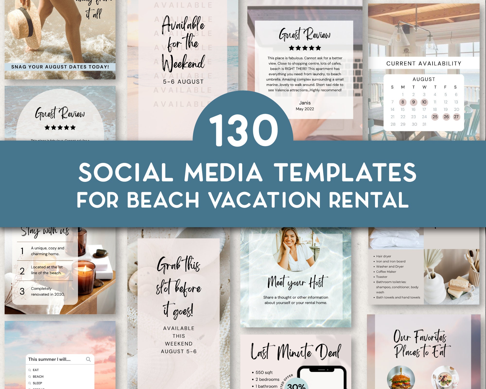 Vacation Rental Social Media Posts, Instagram Template Bundle Beach ...