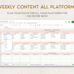 Content Planner Google Sheets, Social Media Content Calendar Excel ...
