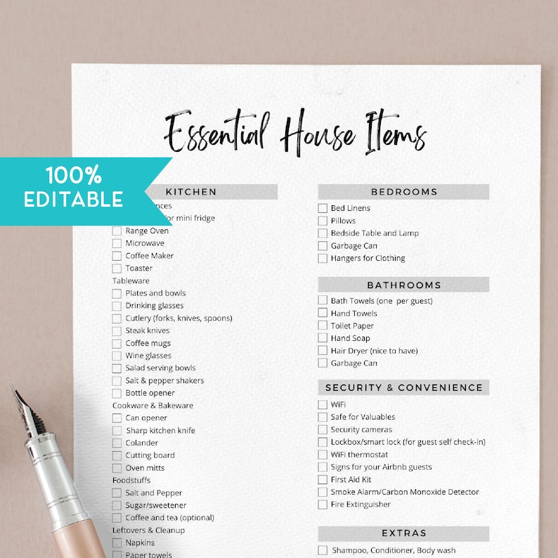 Vacation Rental Inventory Checklist, Essentials House Items ...