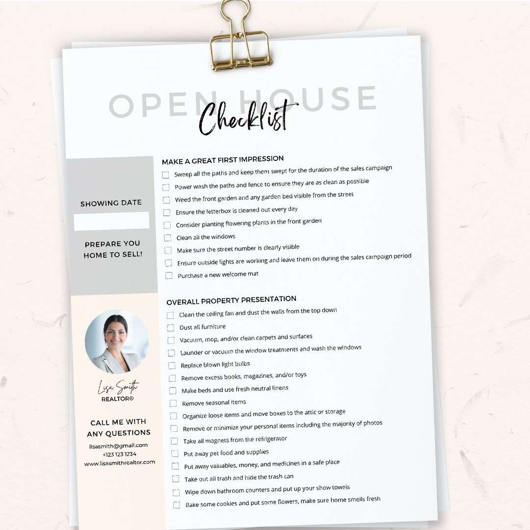 Real Estate Open House Checklist, Home Seller Checklist, Real Estate ...