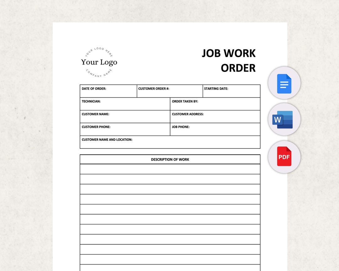 Job Work Order Template, Work Request Form, Small Business Template ...
