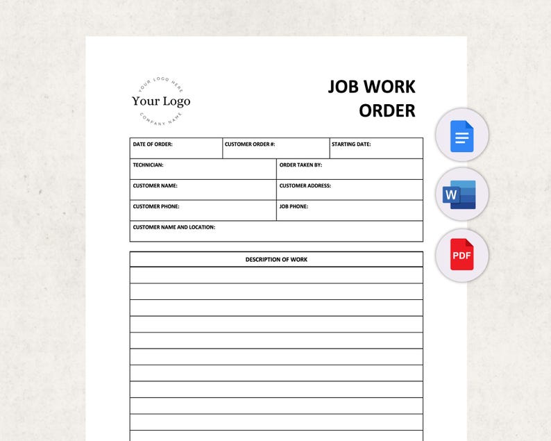 Job Work Order Template, Work Request Form, Small Business Template ...