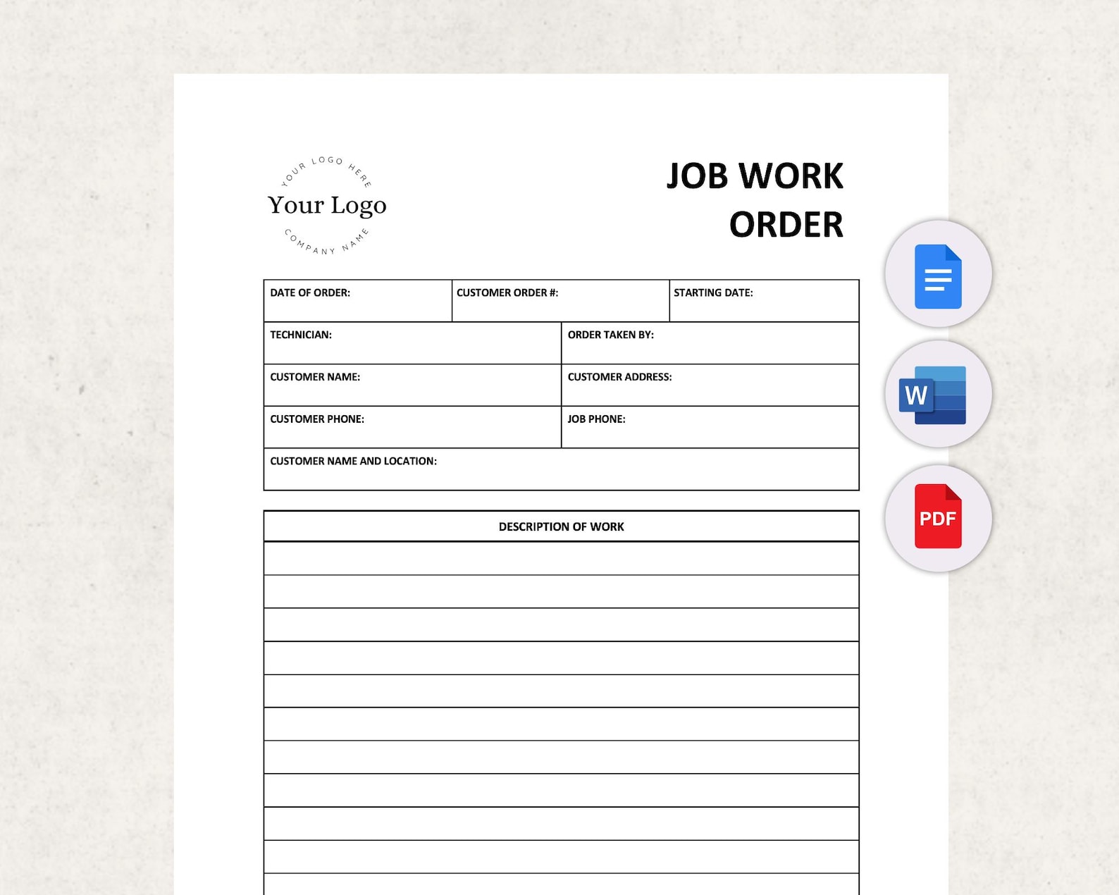 Job Work Order Template, Work Request Form, Small Business Template ...