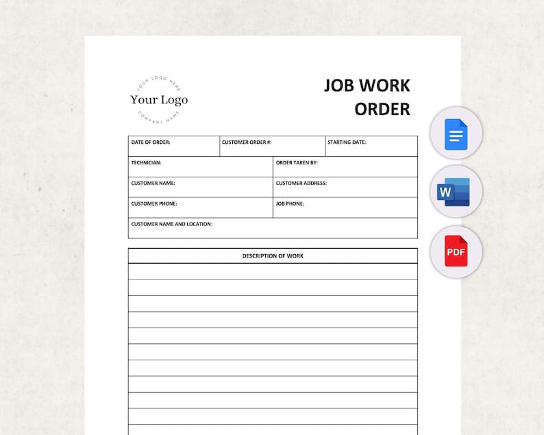 Job Work Order Template, Work Request Form, Small Business Template ...