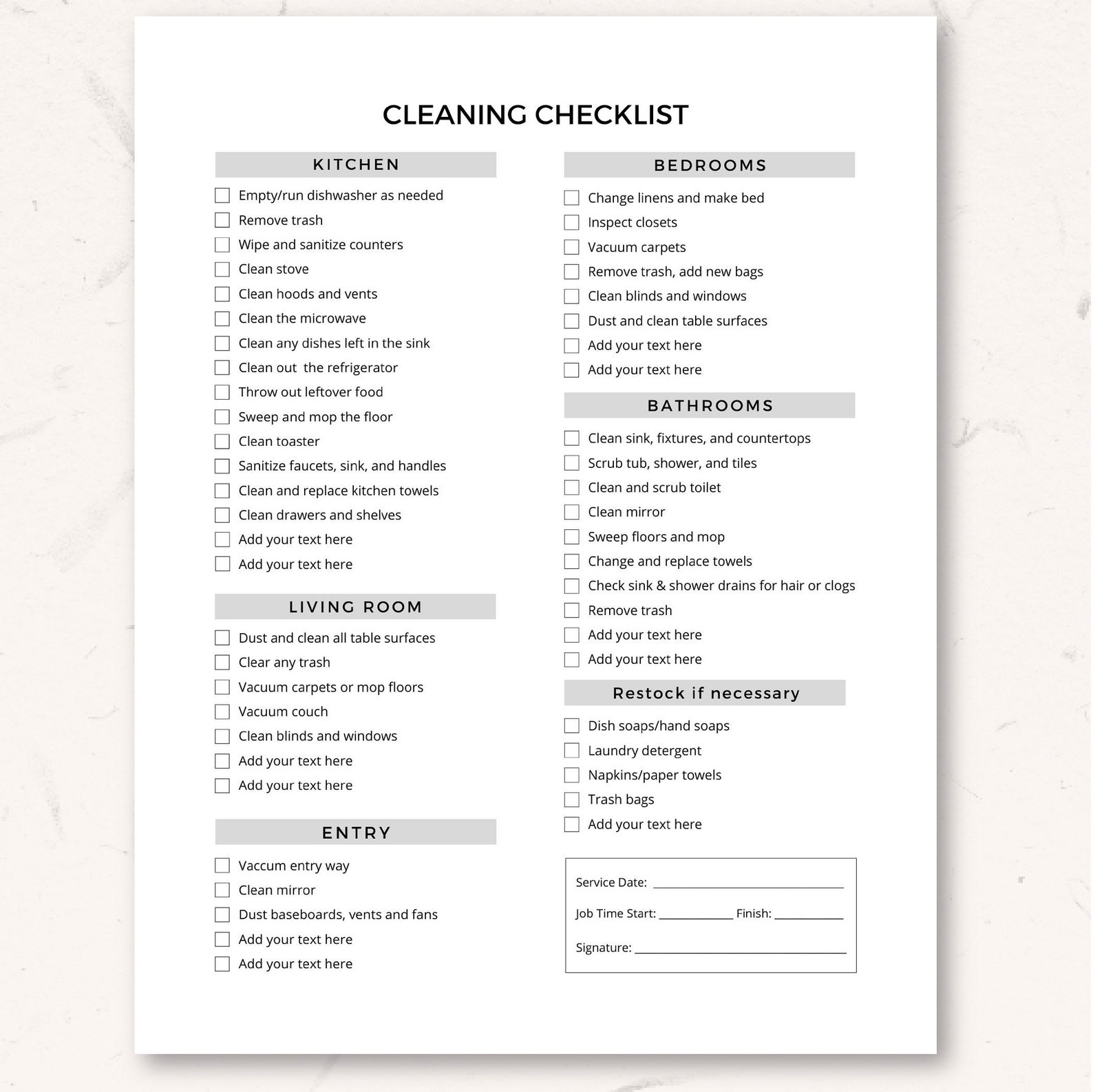 Vacation Rental Cleaning Checklist, Housekeeping Checklist, Cleaning ...
