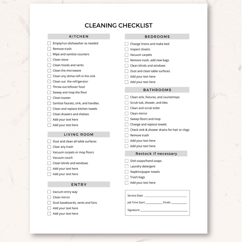 Vacation Rental Cleaning Checklist, Housekeeping Checklist, Cleaning ...