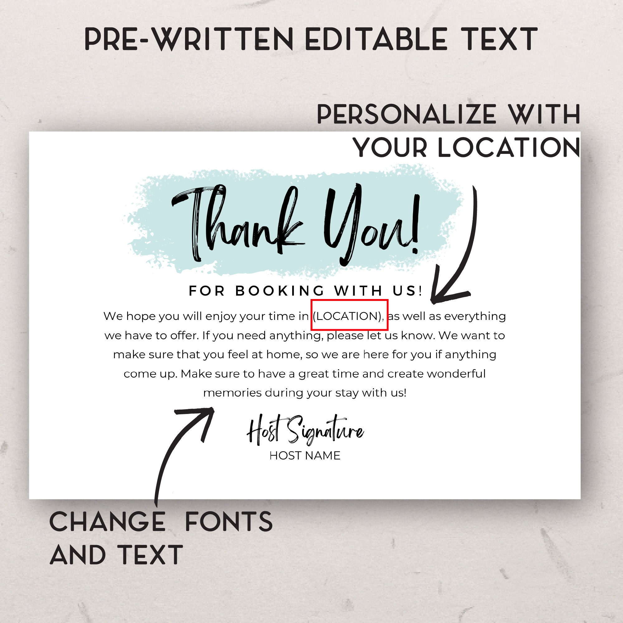 Vacation Rental Welcome Card, Vacation Rental Thank You Card Template ...