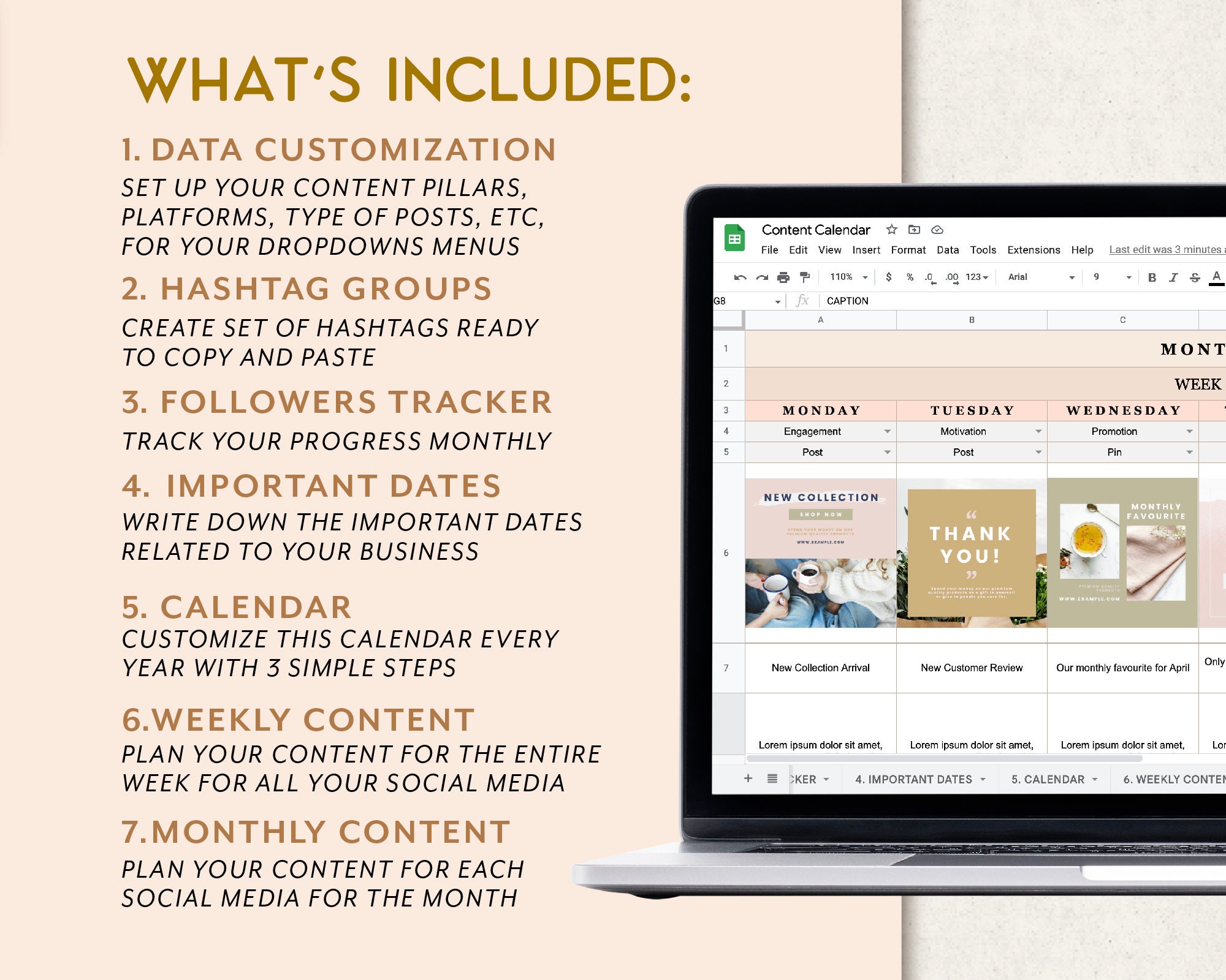 Content Planner Google Sheets, Social Media Content Calendar Excel ...