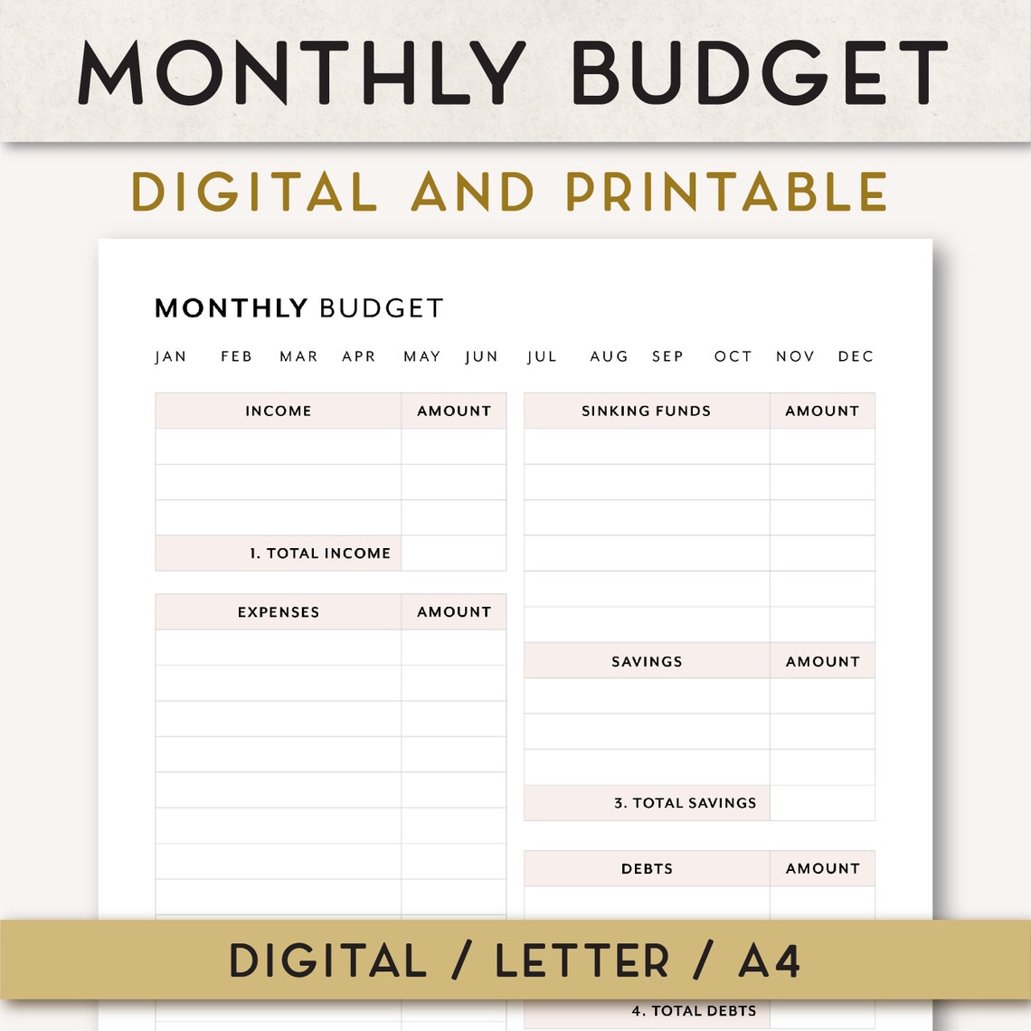 Monthly Budget Template, Printable Finance Planner, Paycheck Budget Pdf ...