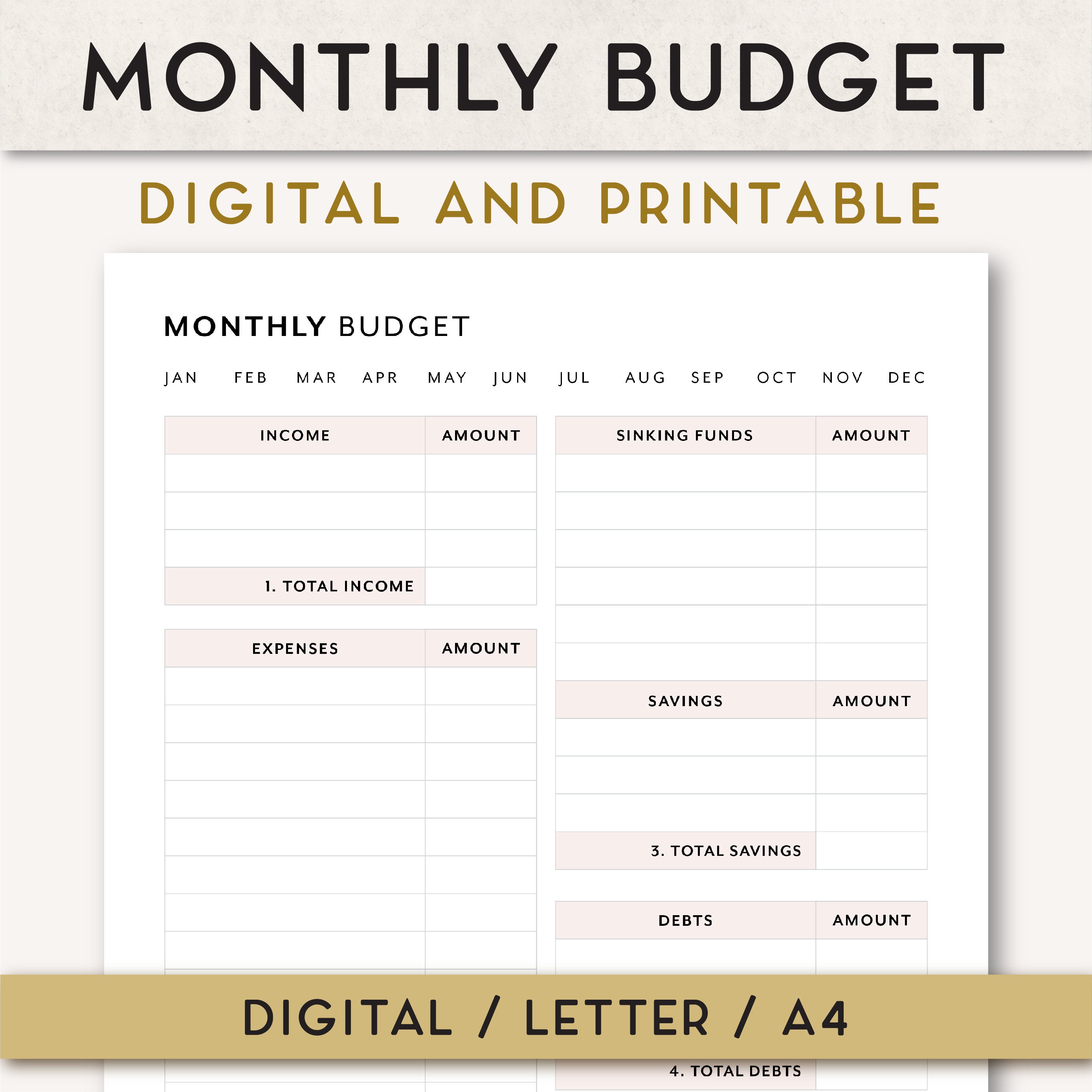 Monthly Budget Template, Printable Finance Planner, Paycheck Budget Pdf ...