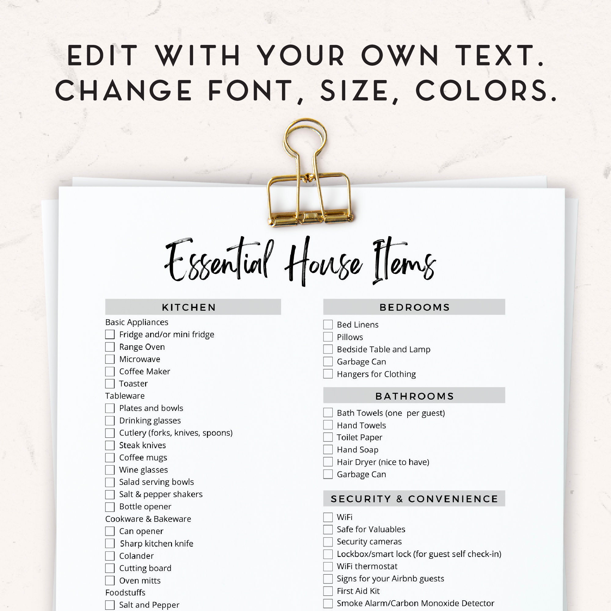 Vacation Rental Inventory Checklist, Essentials House Items ...