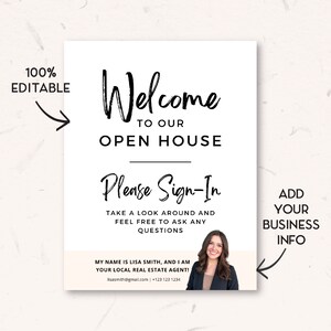 Open House Welcome Sign, Open House Sheet Printable, Real Estate ...