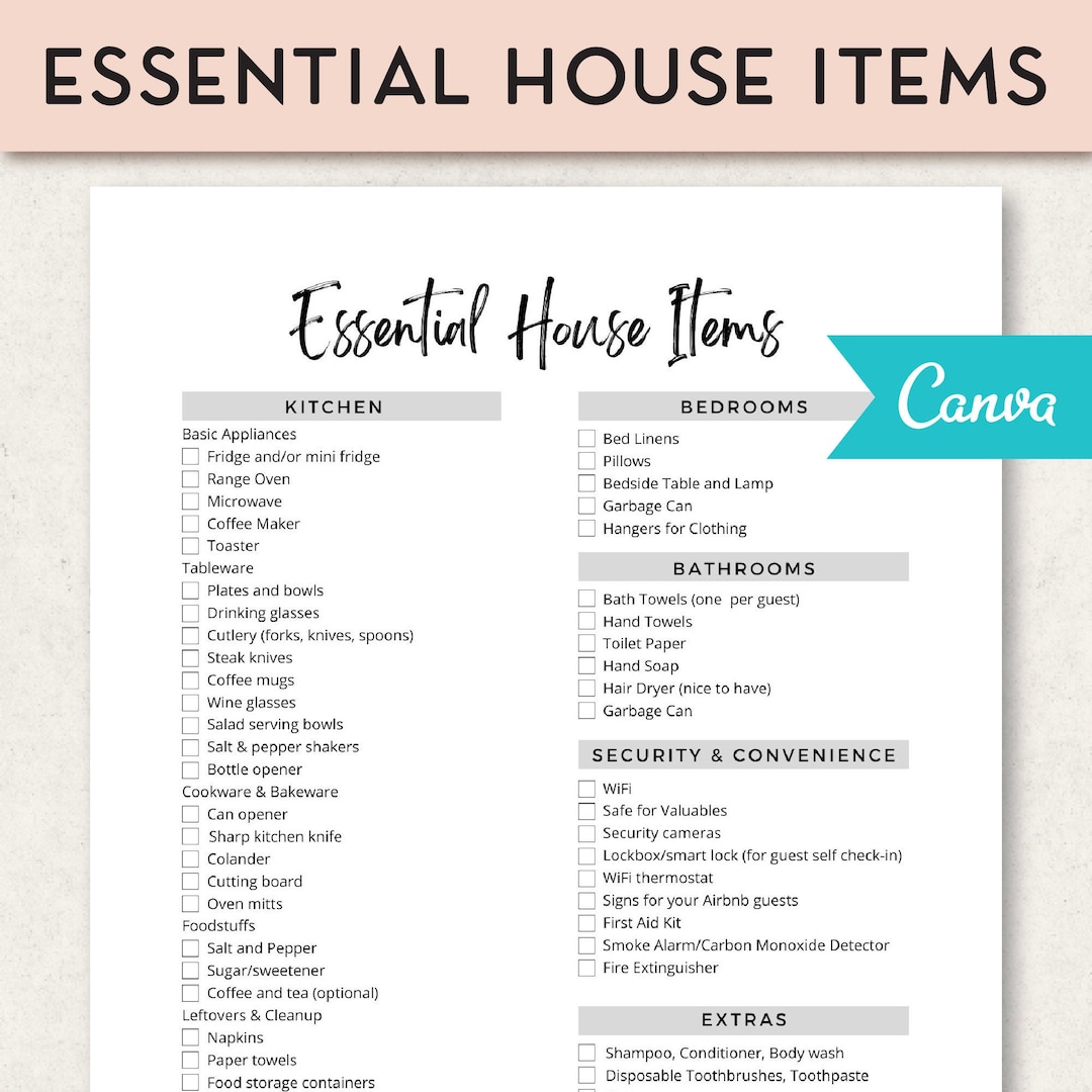 Vacation Rental Inventory Checklist Essentials House Items - Etsy