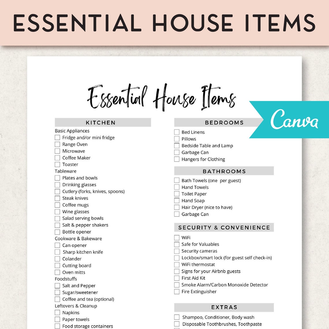 Vacation Rental Inventory Checklist Essentials House Items - Etsy