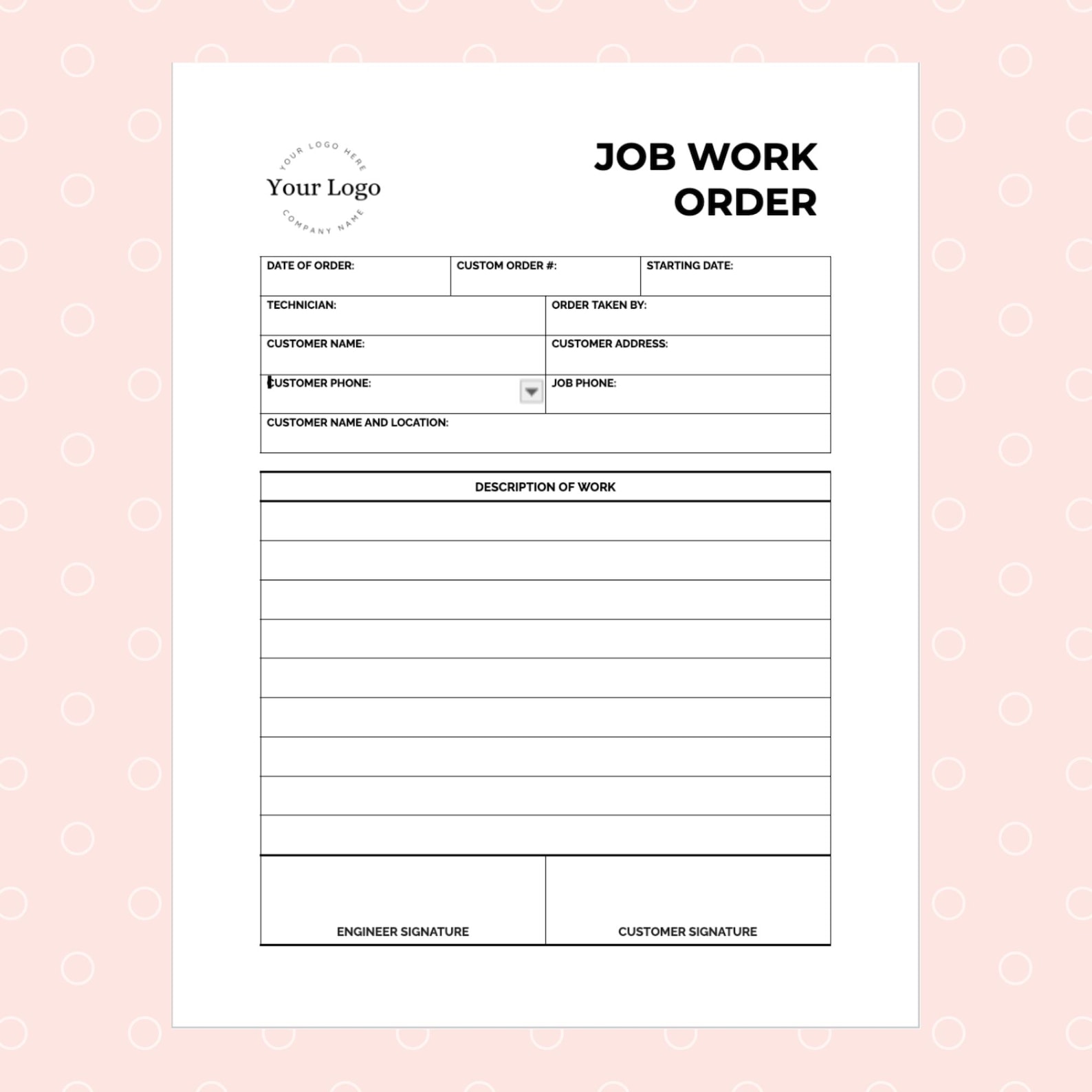 Job Work Order Template, Work Request Form, Small Business Template ...