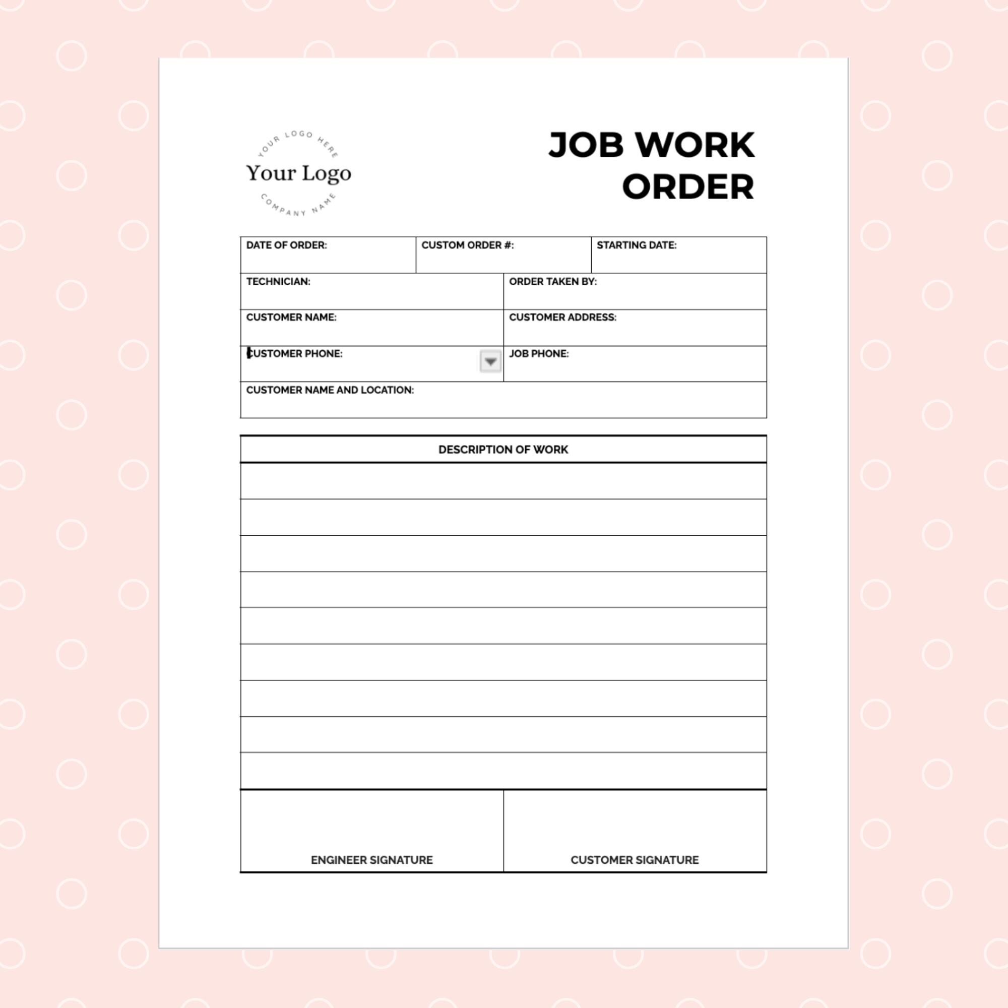 Job Work Order Template, Work Request Form, Small Business Template ...