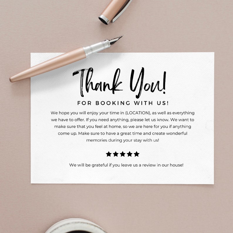 Vacation Rental Thank You Card Template, Thank You Card for Guests ...