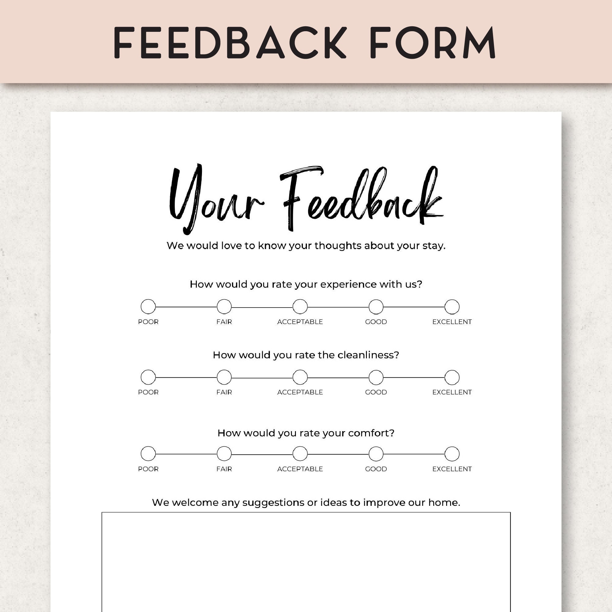 Vacation Rental Feedback Form, Feedback Template, Review Template ...