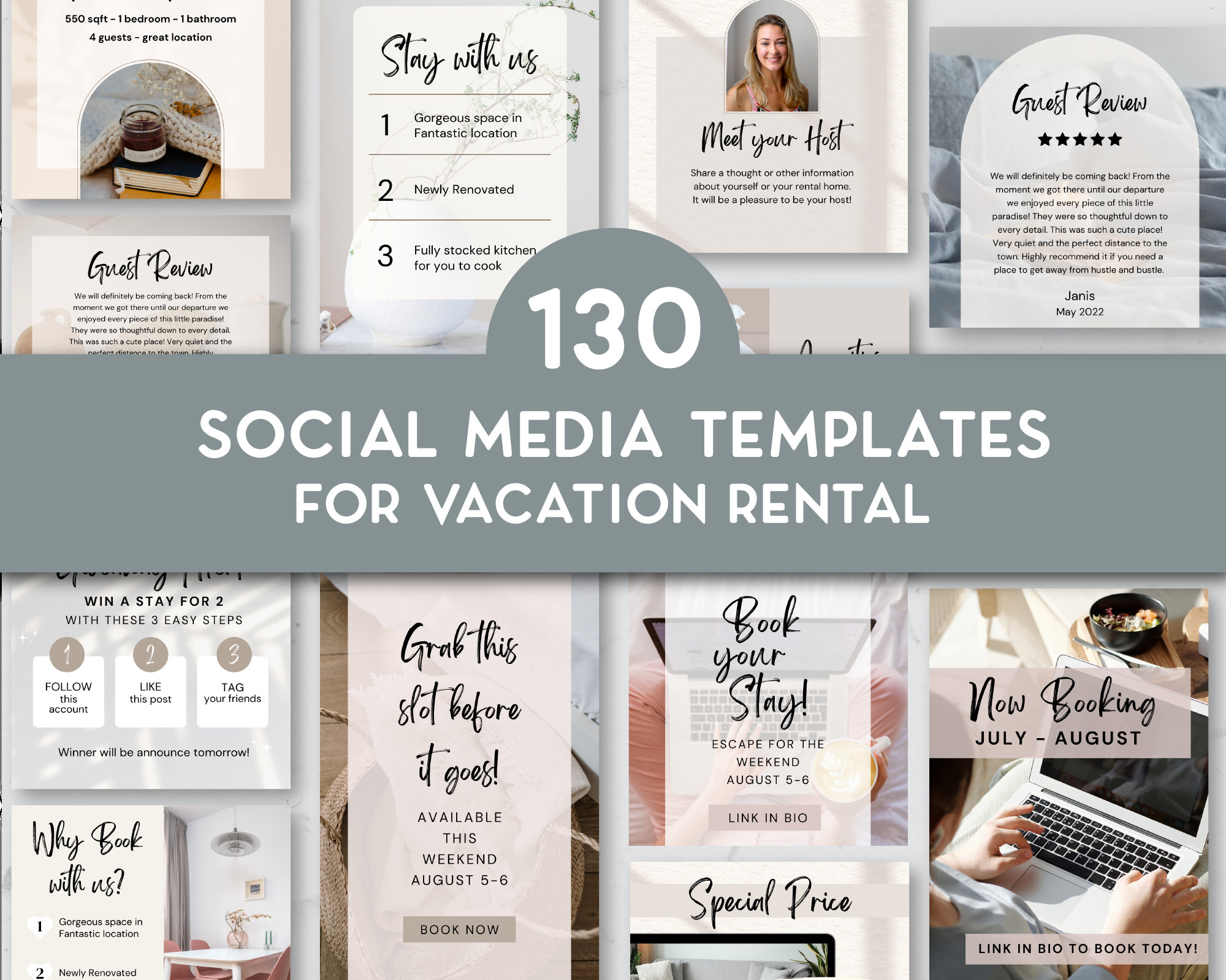 Vacation Rental Social Media Posts, Instagram Template Bundle Modern ...