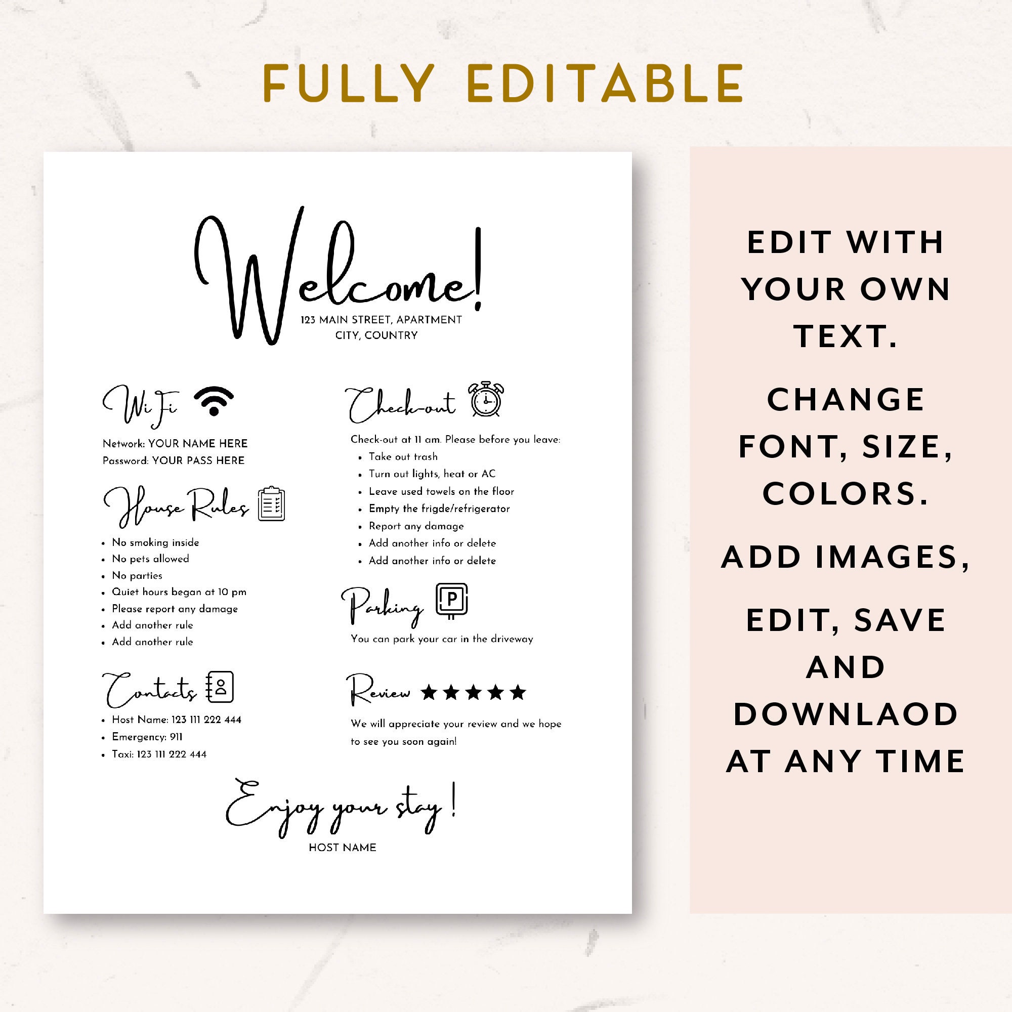 Vacation Rental Welcome Sign Template, Vacation Rental House Rules ...