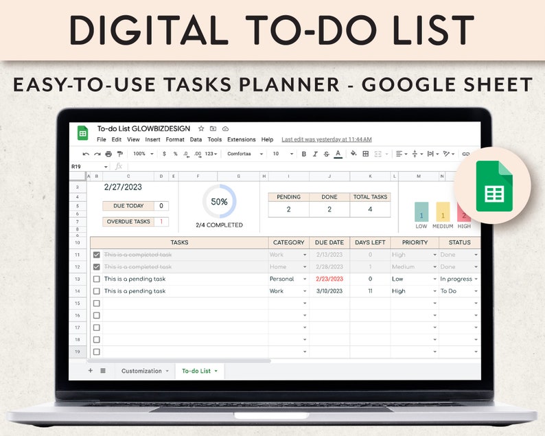 Digital to Do List Spreadsheet Tasks Planner Google - Etsy
