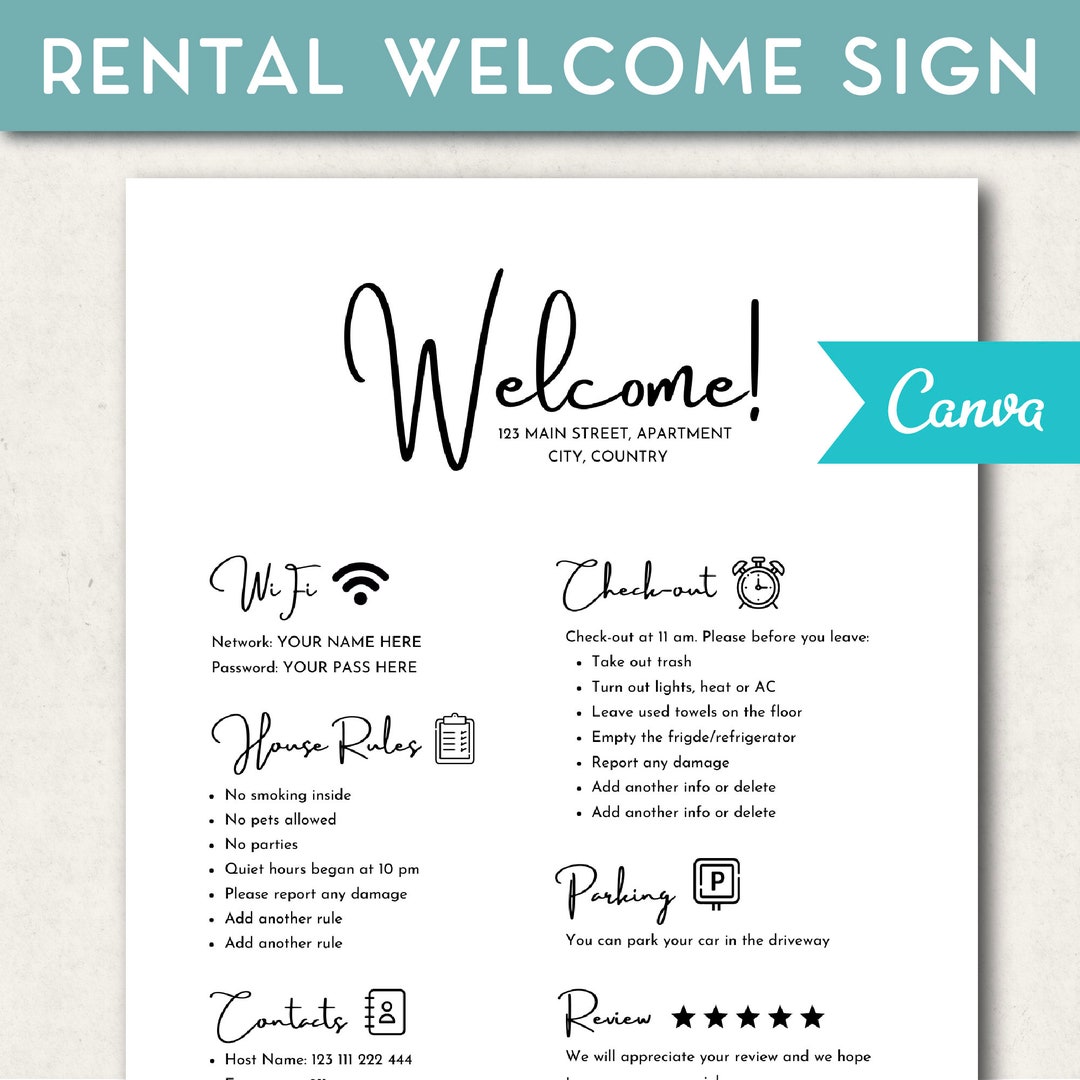 Vacation Rental Welcome Sign Template, Vacation Rental House Rules ...