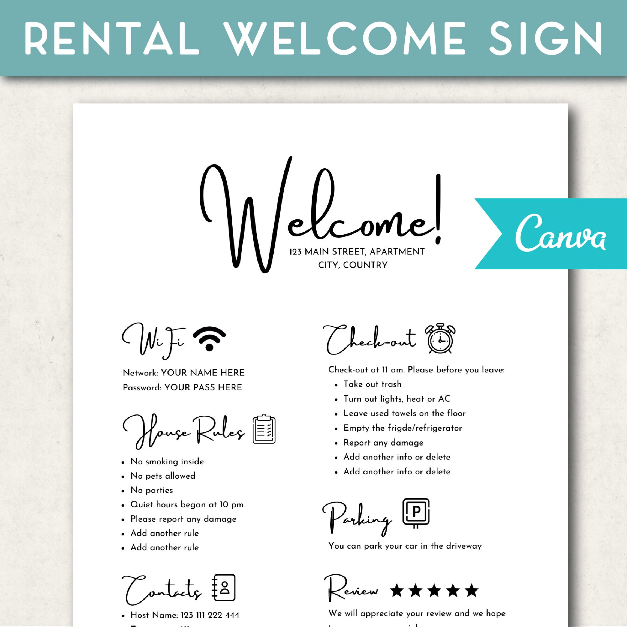 Vacation Rental Welcome Sign Template, Vacation Rental House Rules ...