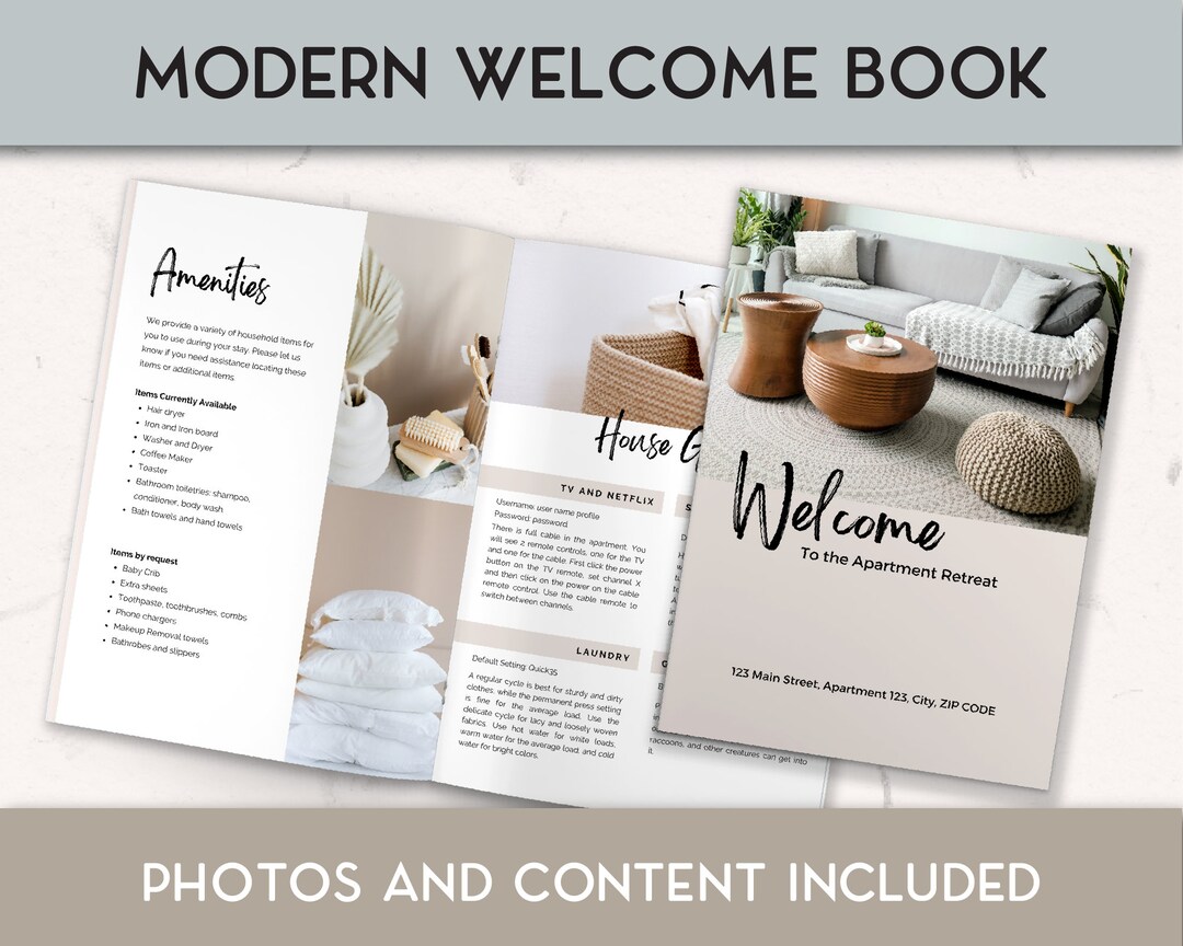 Welcome Book Template Modern, Vacation Rental Guest Book, Welcome Guide ...