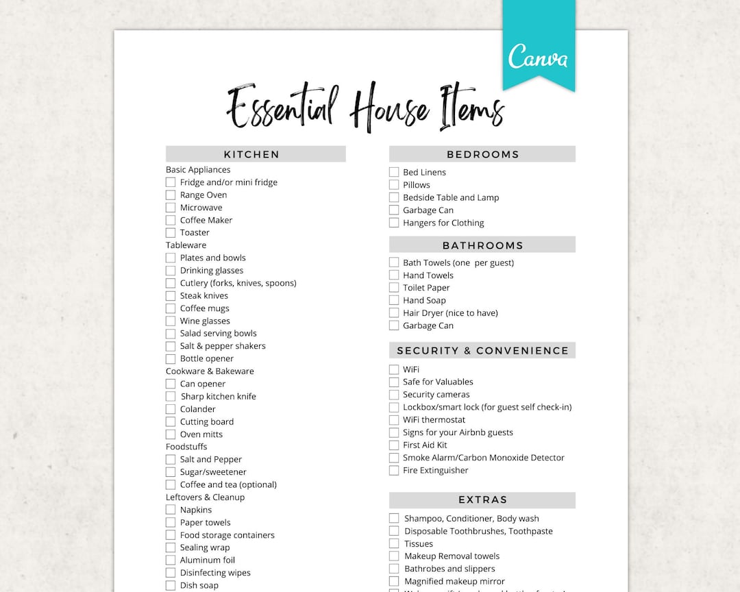 Vacation Rental Inventory Checklist, Essentials House Items ...