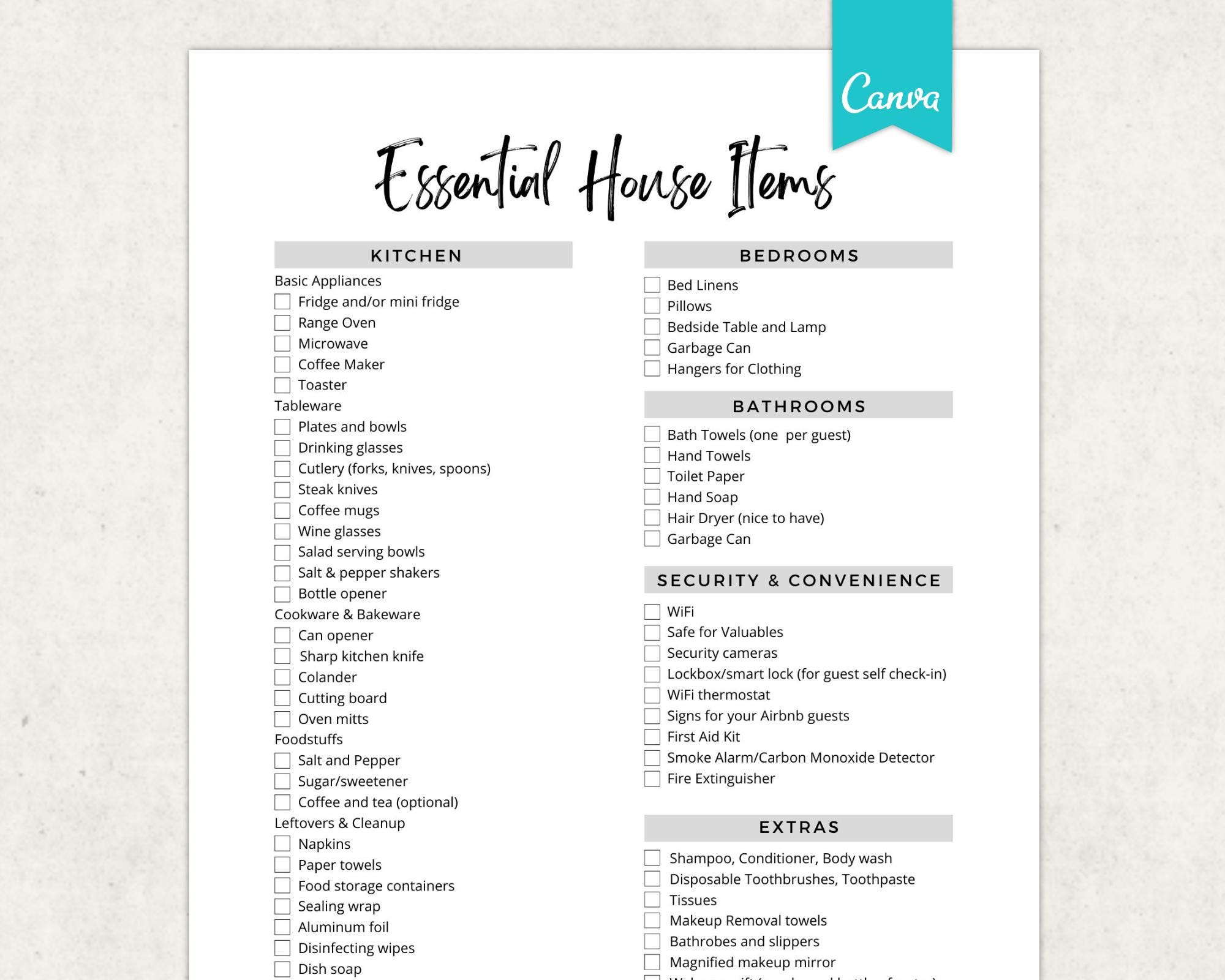 Vacation Rental Inventory Checklist, Essentials House Items ...
