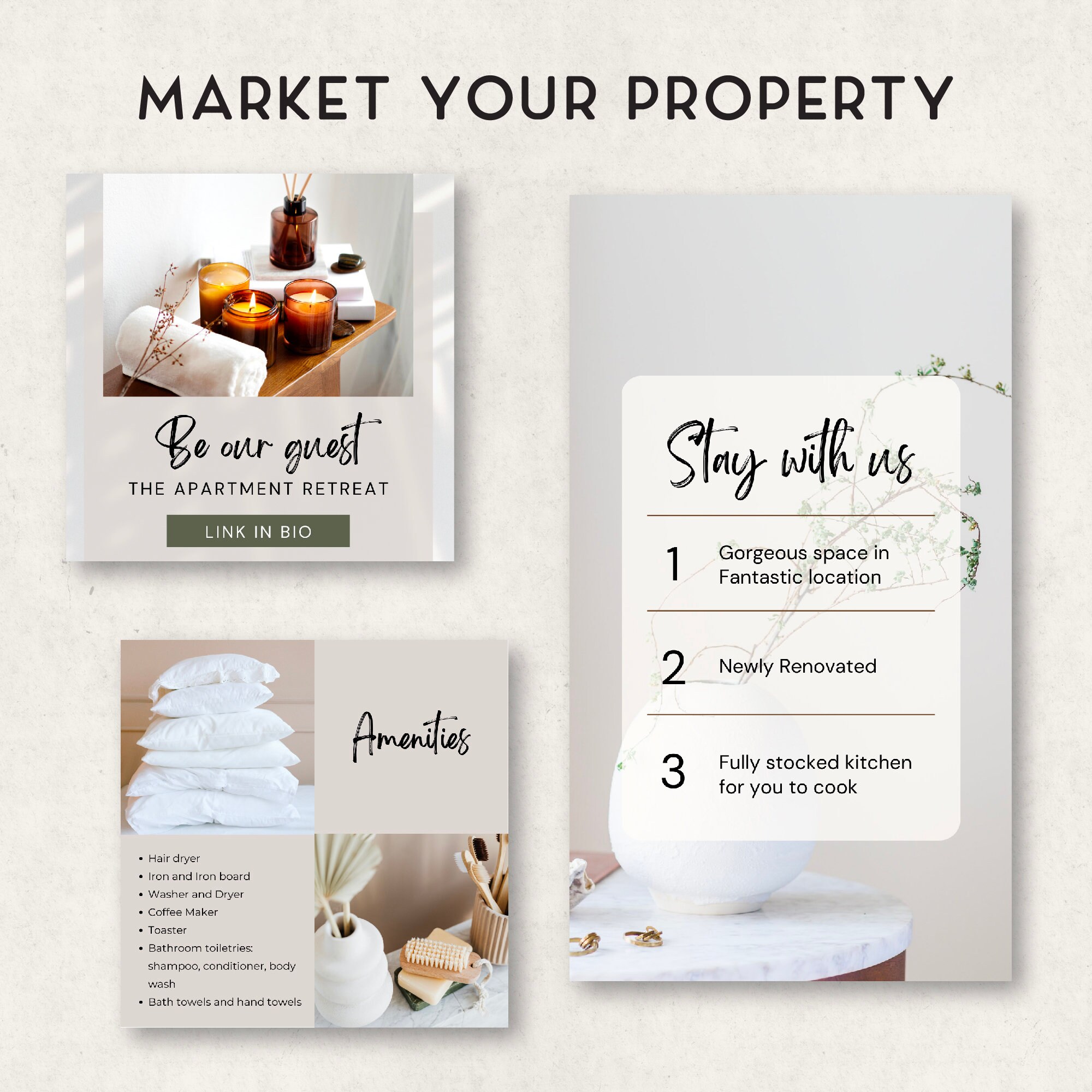 Vacation Rental Social Media Posts, Instagram Template Bundle Modern ...