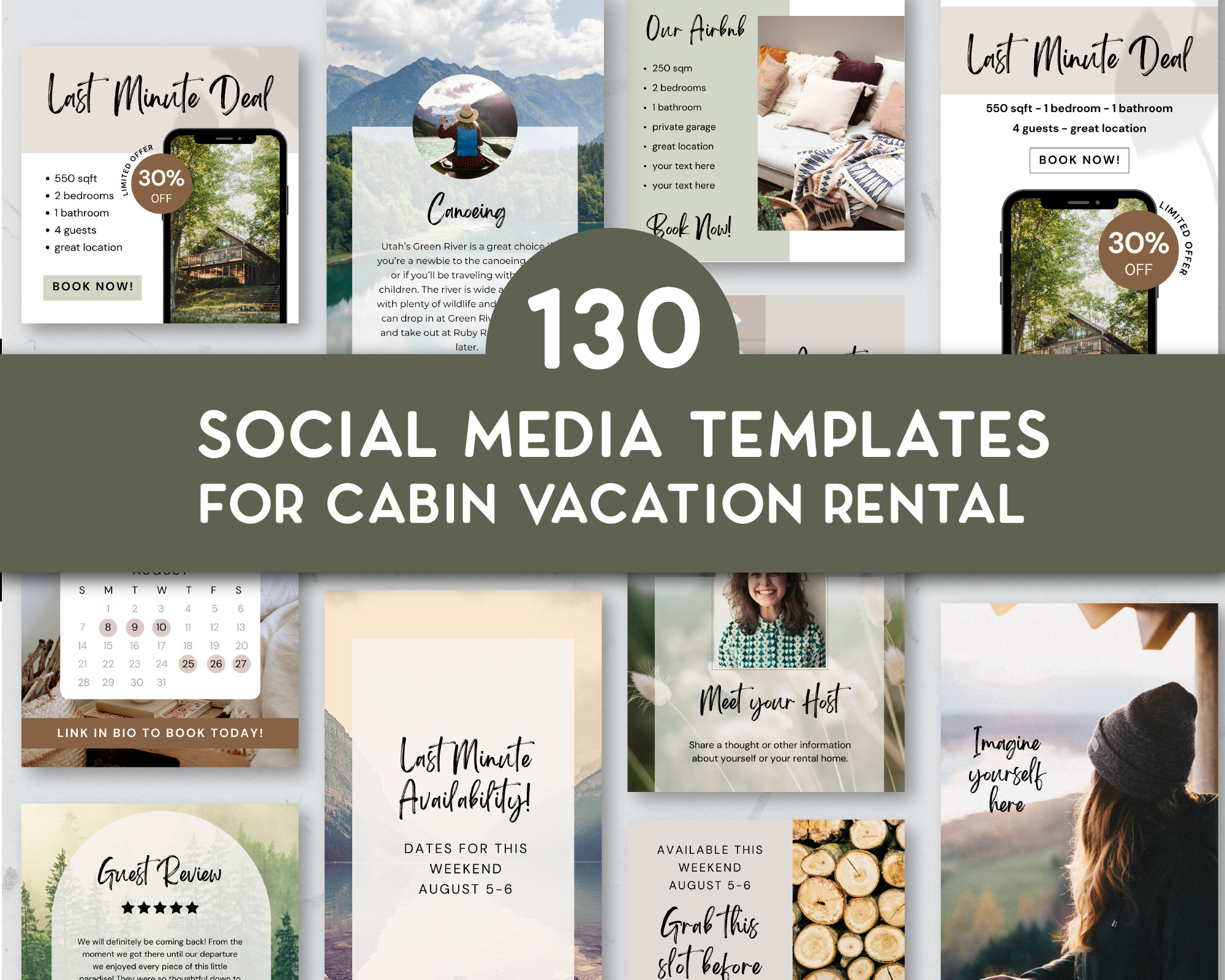 Vacation Rental Social Media Posts, Instagram Template Bundle Cabin ...