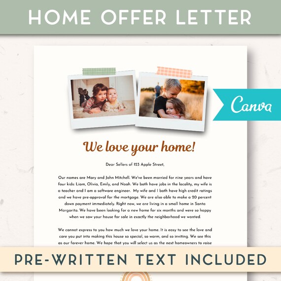 House Offer Letter to Seller First Time Home Buyer House - Etsy