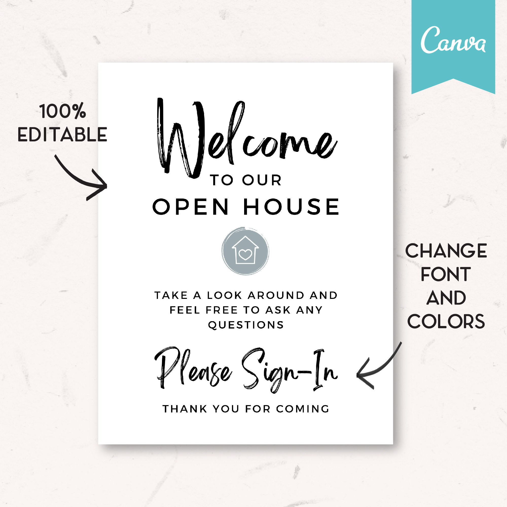 Open House Welcome Sheet Printable, Open House Welcome Sign, Real ...