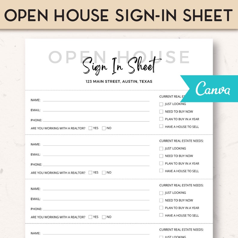 Open House Sign in Sheet, Open House Questionnaire, Open House Welcome ...