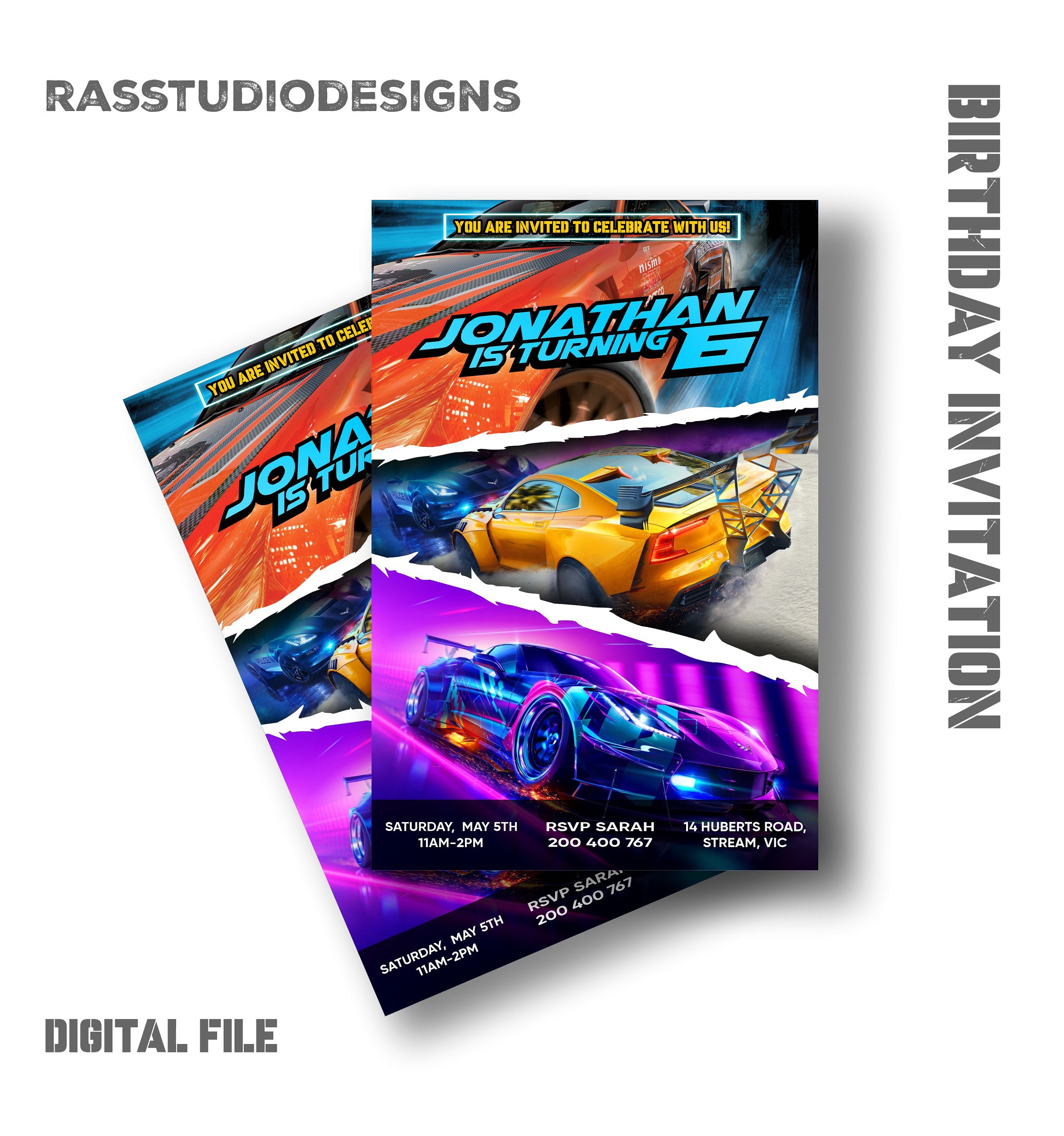 Race Car Birthday Party, Lamborghini Cars Funny Birthday Invitation ...