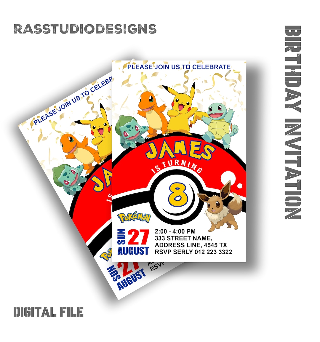 Editable and Personalized Pokemon Birthday Invitation | Pokemon ...