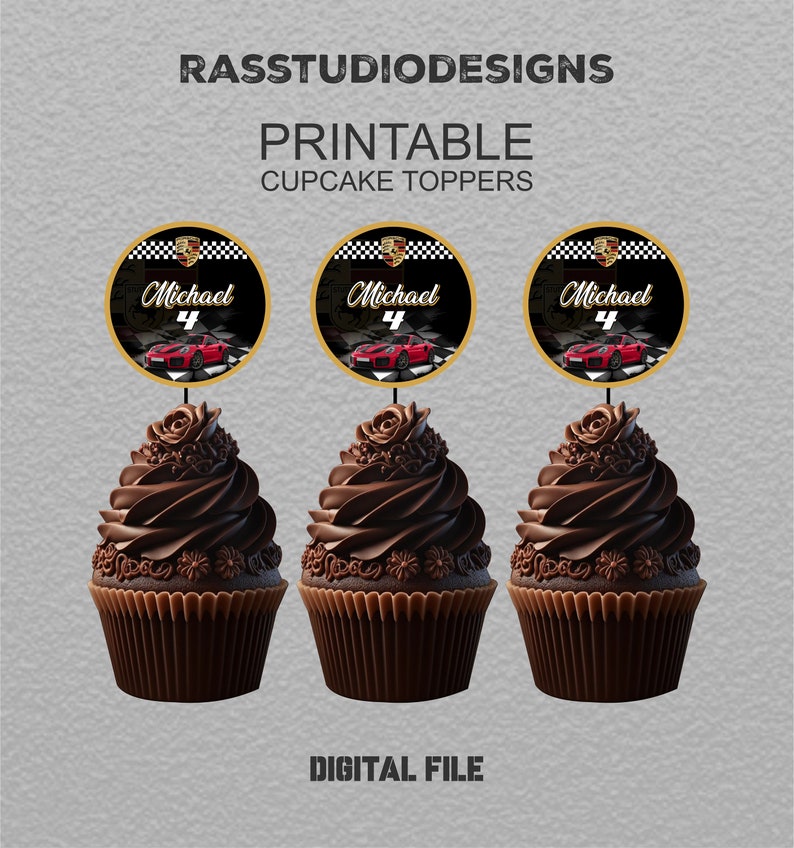 Porsche Birthday Cupcake Toppers: Personalized Car Theme (digital ...