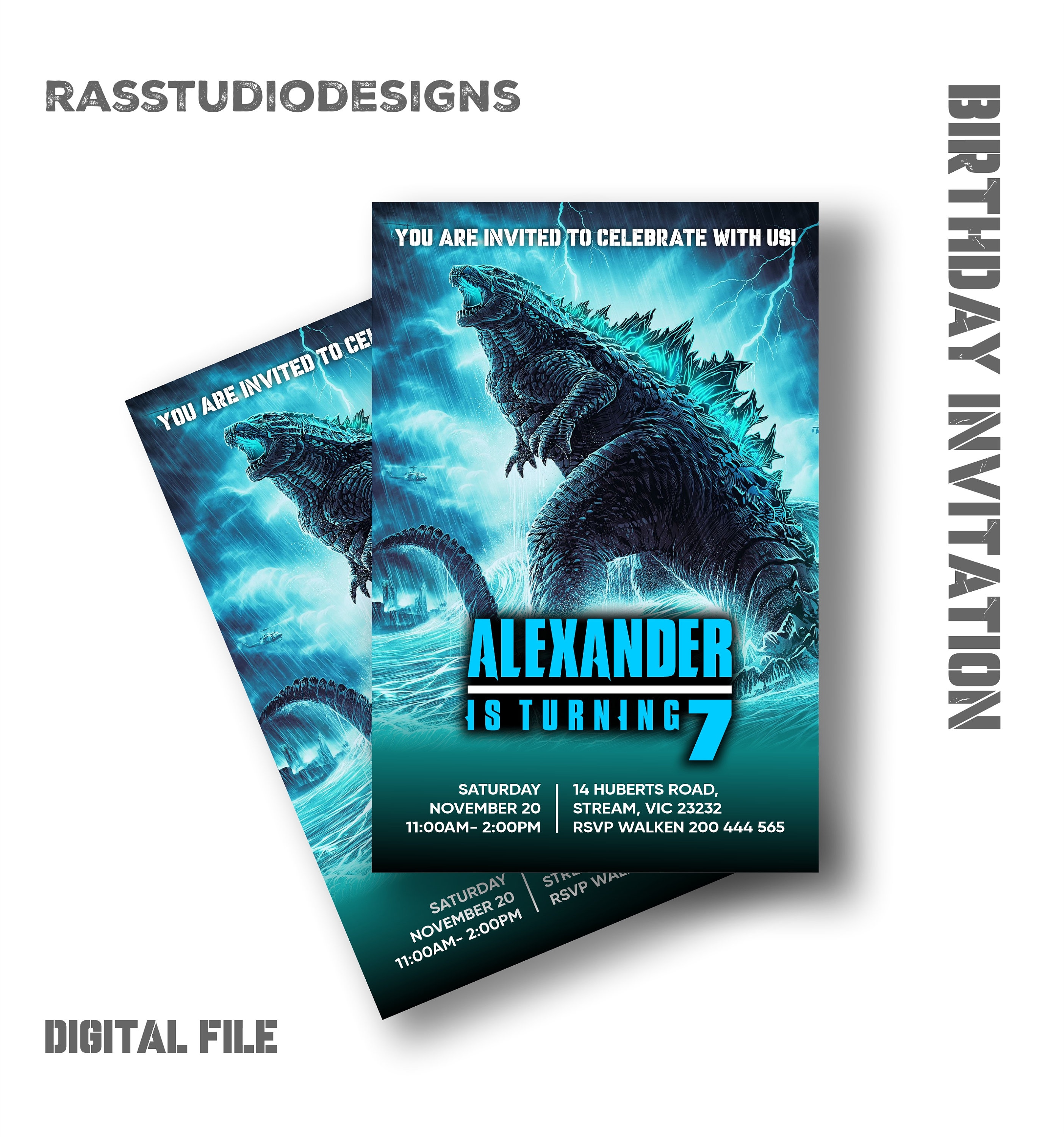 Godzilla Birthday Invitation: Printable Monster Party (digital Download ...