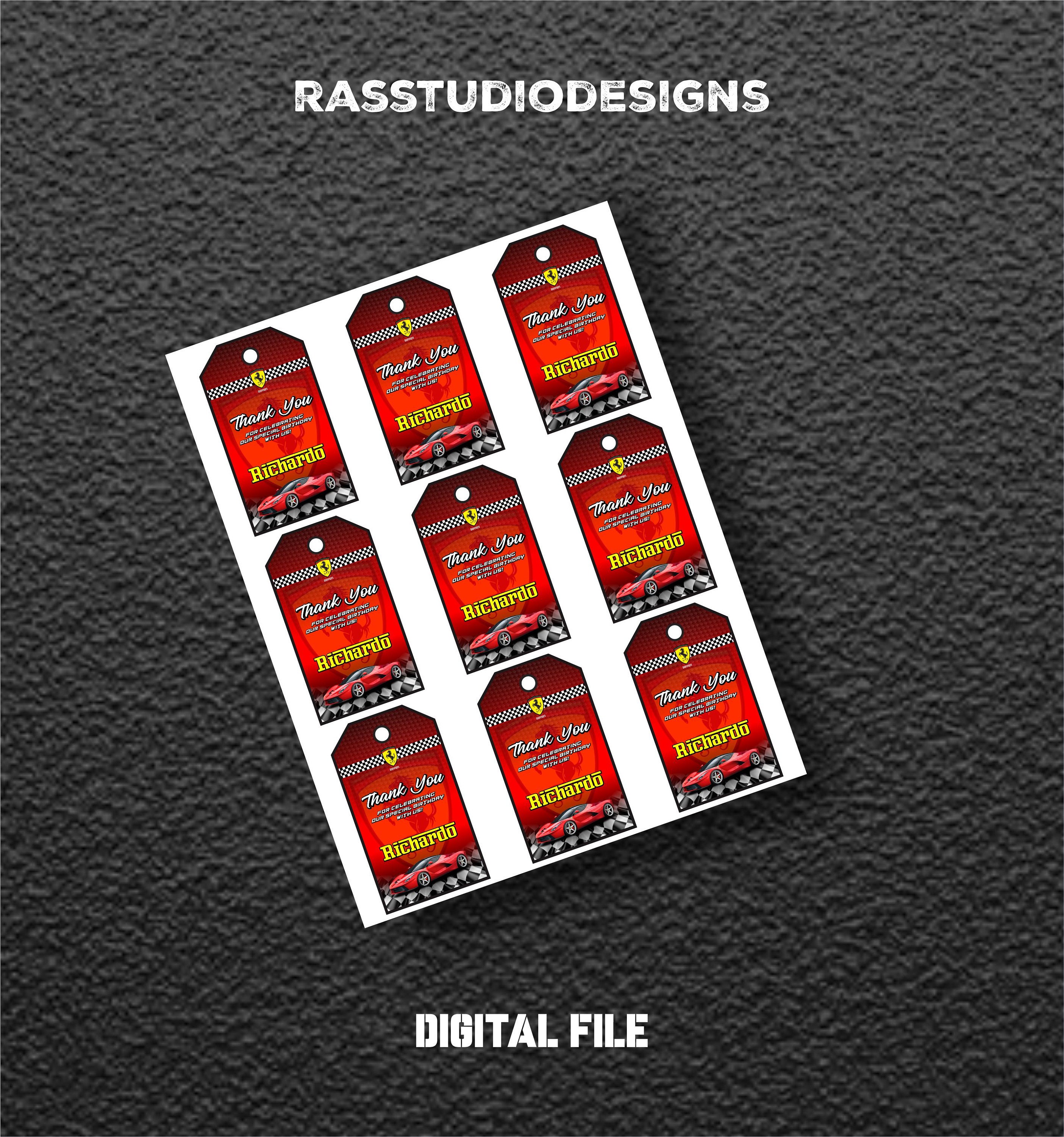 Ferrary Cars Funny Tags, Race Car Birthday Party, Card Invitation ...