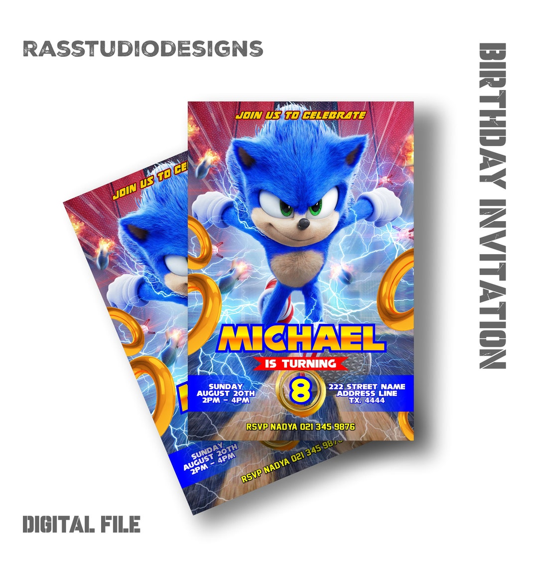 Sonic Birthday Invitation | Sonic, Knuckle and Tails Birthday Party ...